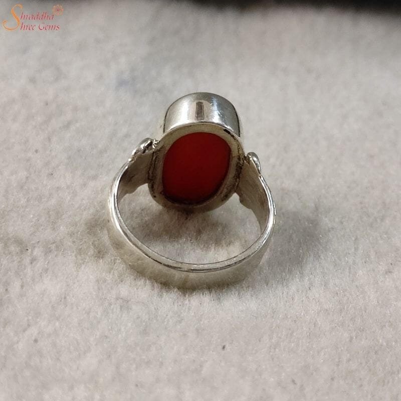 Triangle Red Coral (Moonga) Gemstone Ring - Shraddha Shree Gems