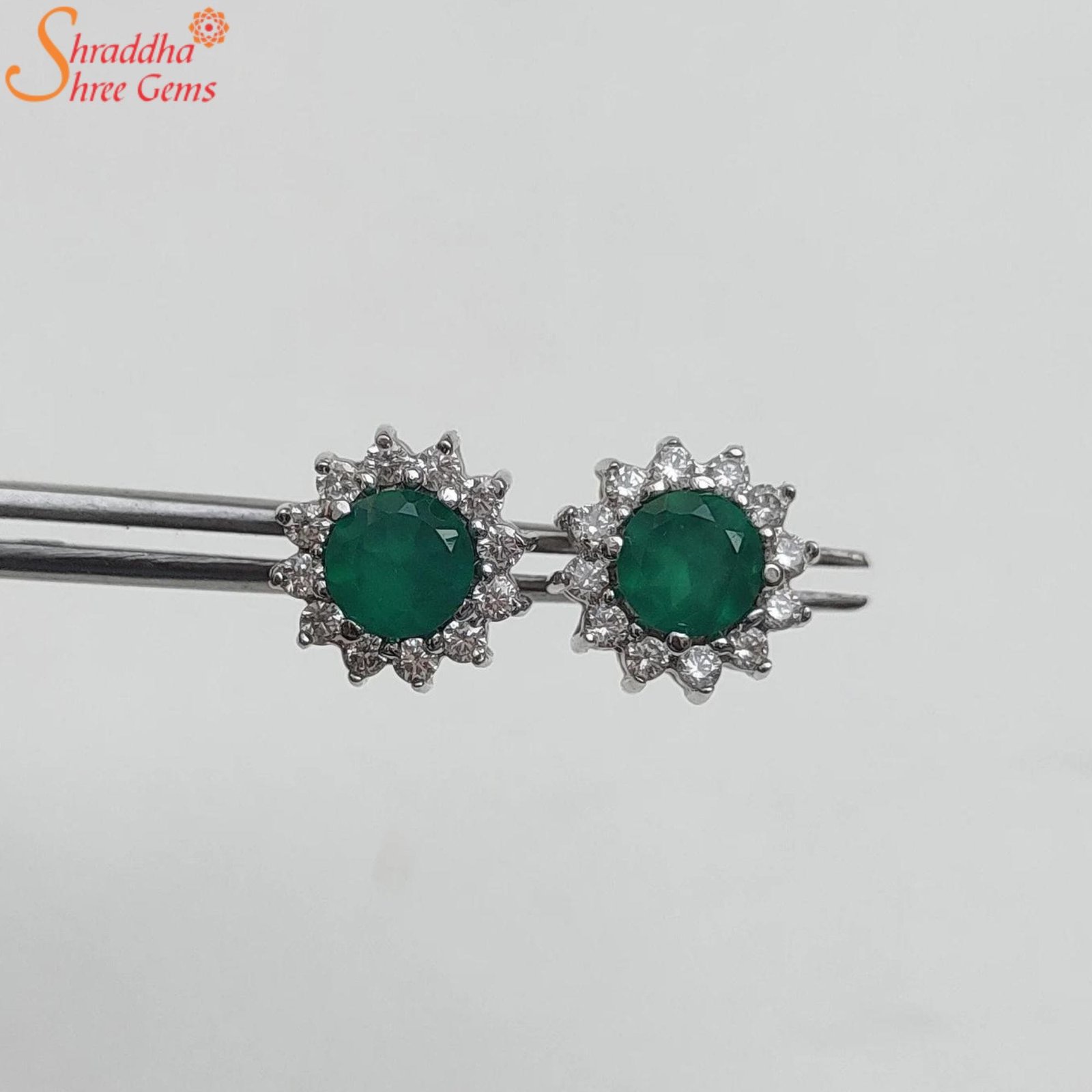 Natural Emerald Earrings With Moissanite Diamonds - Shraddha Shree Gems