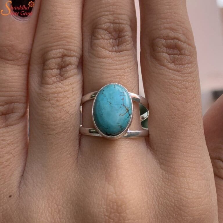 Oval Turquoise Ring, Firoza Stone Ring - Shraddha Shree Gems