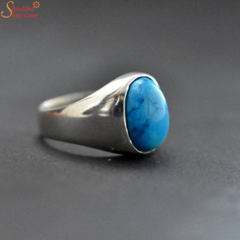 Oval Turquoise Gemstone Ring For Men, Firoza Ring - Shraddha Shree Gems
