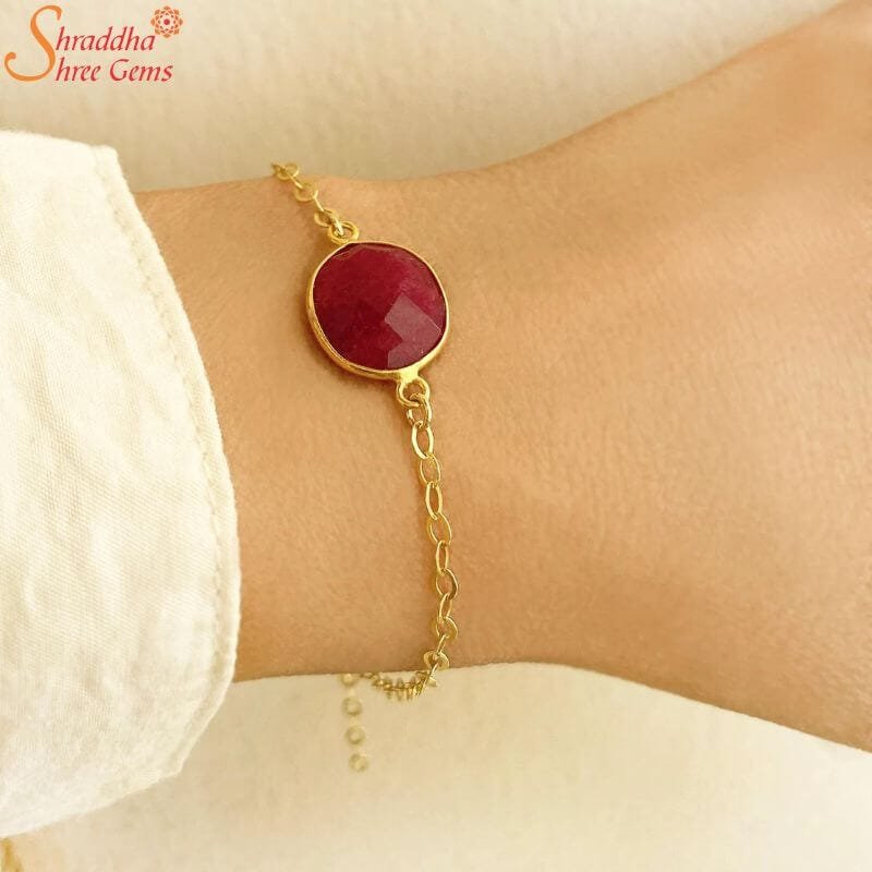 Natural Ruby Bracelet, Manik Gemstone Bracelet - Shraddha Shree Gems