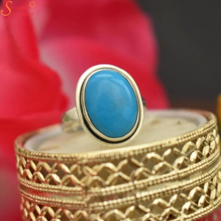 Oval Shape Turquoise Ring, Natural Firoza Ring - Shraddha Shree Gems
